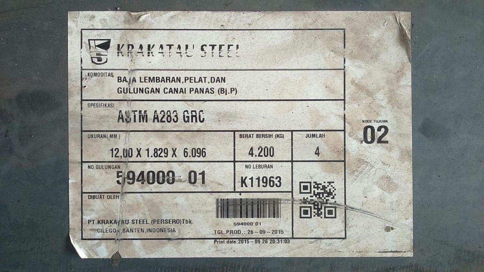 Jual Plat ASTM A283 Original Bersertifikat - GERAI BAJA INDONESIA